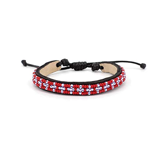 Ubuntu Life Msalaba Beaded Leather Bracelet β Handmade Glass Bead Bracelet with Slide Closure and Genuine Leather, Stackable Bohemian Bracelets for Women and Men (Red/White)