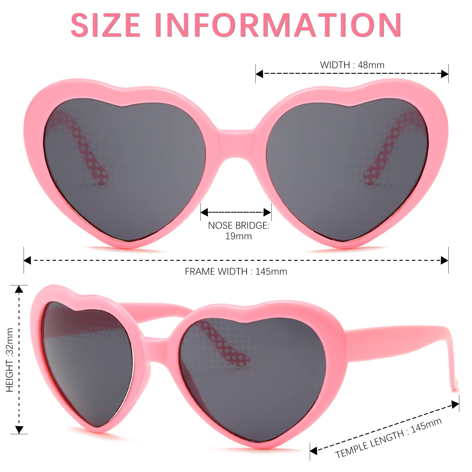 YQVIE Heart Shaped Sunglasses with Heart Effect for Women Light Changing Heart Effect Diffraction Glasses for Party Supplies (8 Colors Mix)