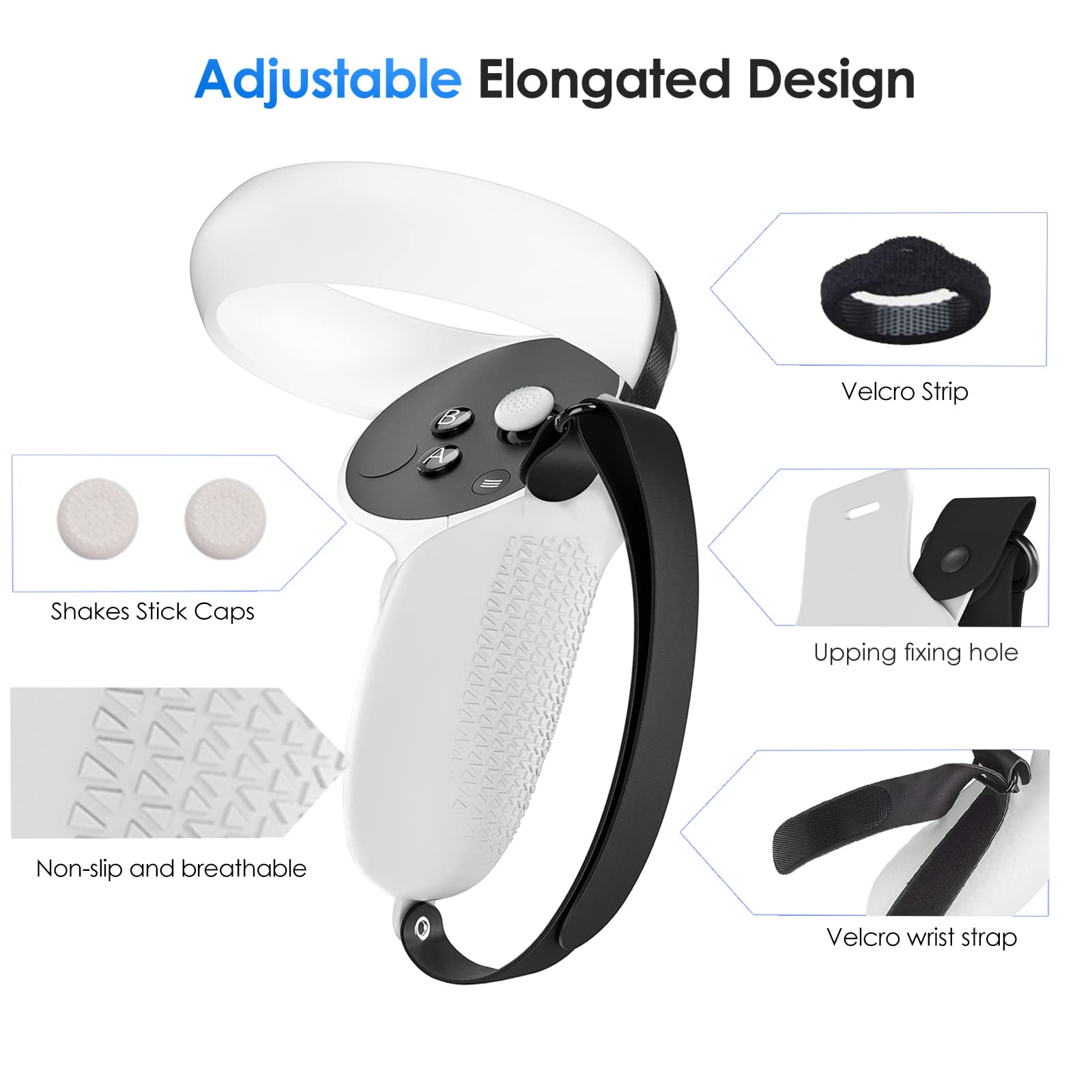 YRXVW Controller Grips Cover for Oculus Quest 2, Silicone Hand Grips Unibody Design with Adjustable Knuckle Strap Accessories Compatible with Quest 2 (White)