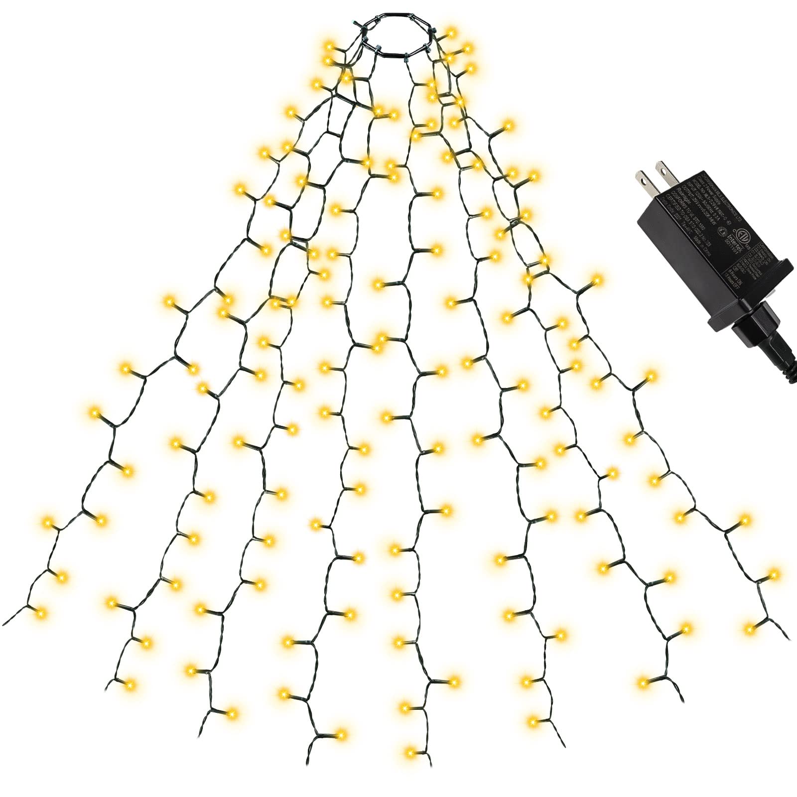 Renoliss 6.6FT x 8 Drop Lines Christmas Tree Waterfall Lights, 280 LED Christmas Lights Strings Indoor Outdor, 8 Modes Xmas Decorative Lights Plug in for 6FT- 8FT Xmas Tree Decorations (Warm White)