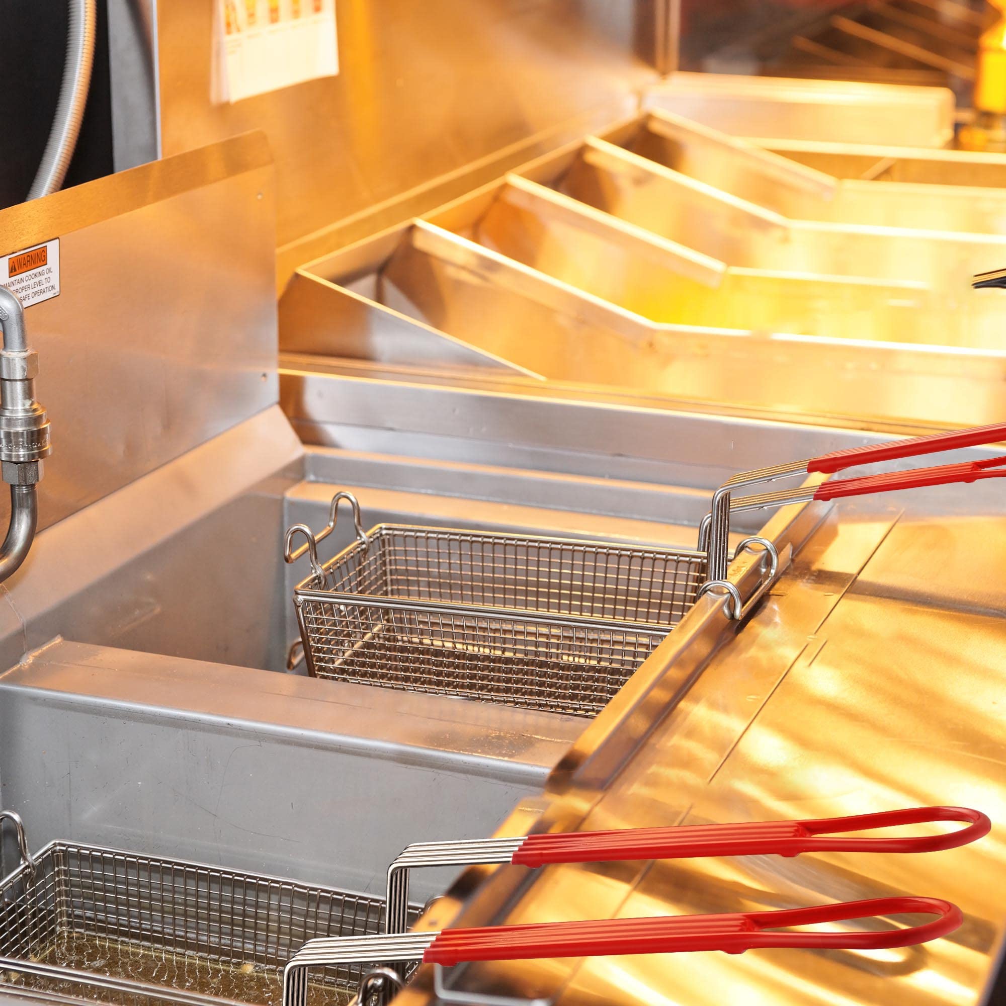 WeChef 2Pcs Deep Fryer Baskets with non-slip Handle 13" x 6 5/16" x 5 7/8" Nickel Plating Heavy Duty Construction Fryer Basket for Commercial Restaurant Roadside Stall Red