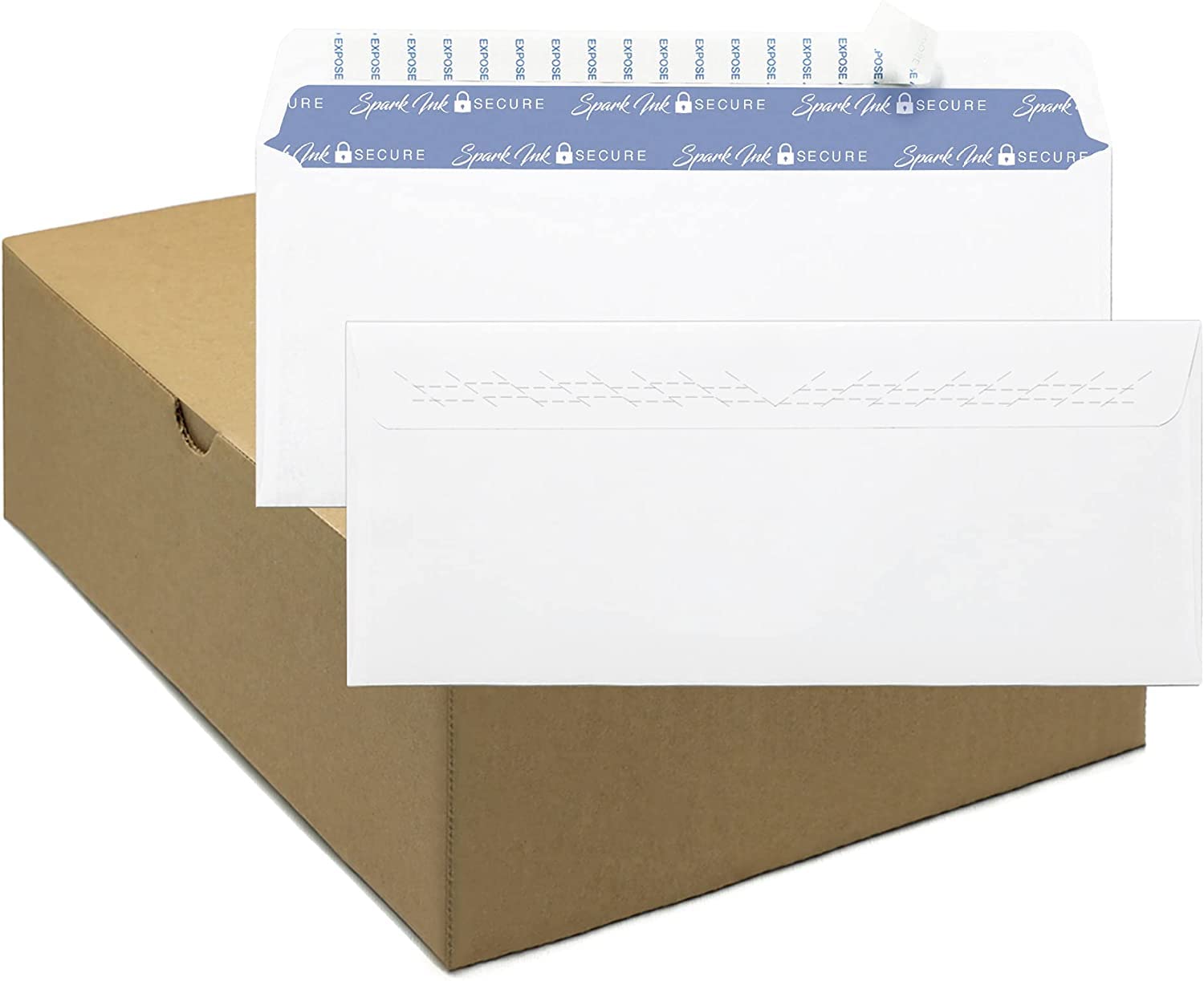 Spark Ink 500 Count Security Envelopes No.10, Self-Seal, Plain Standard Size Business Envelopes 4-1/8 x 9-1/2 Inch, Self Stick Blank White Envelopes, Peel & Seal, Quality 24 lb Paper (Non-Window)