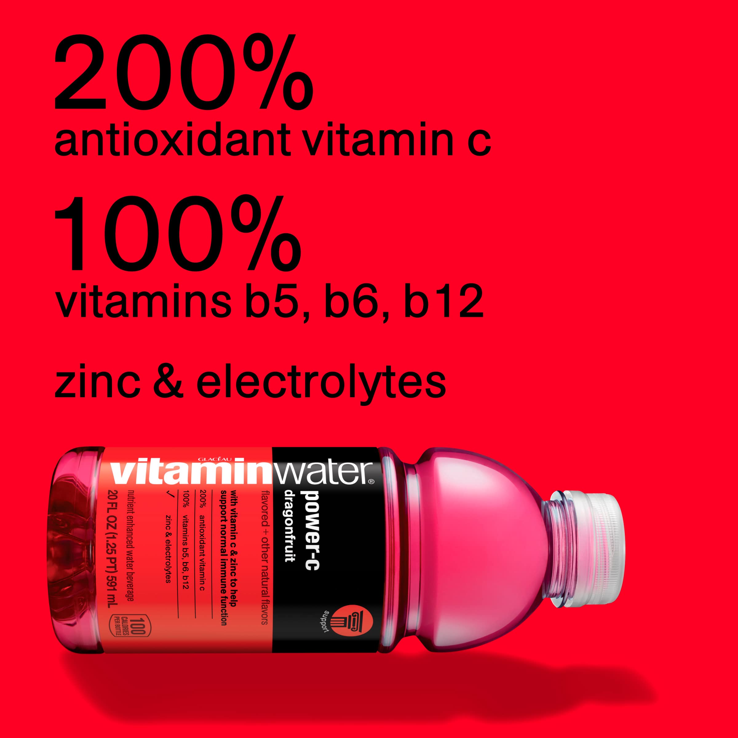 vitaminwater power-c electrolyte enhanced water w/ vitamins, dragonfruit drinks, 20 fl oz, 12 Pack
