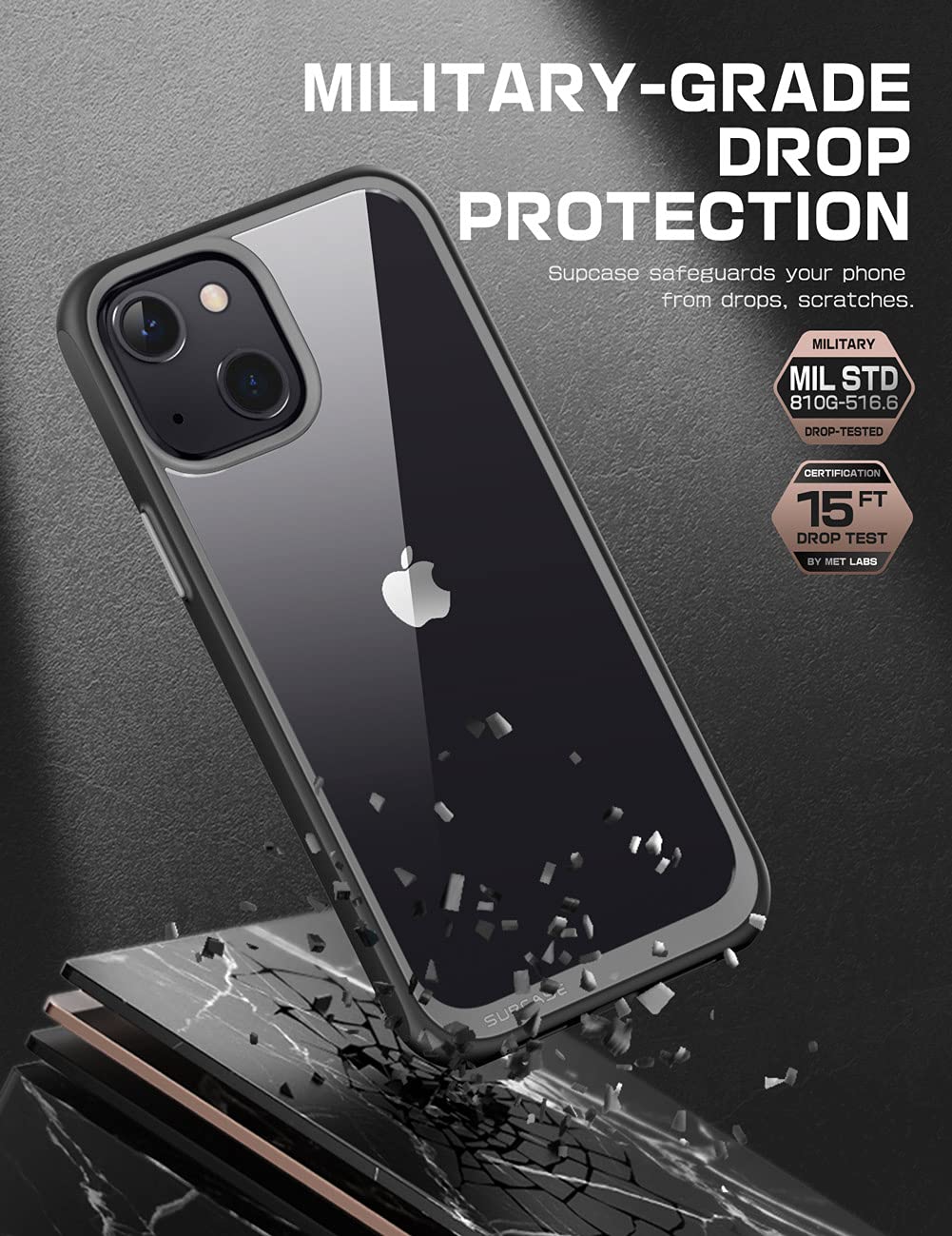 SUPCASE Unicorn Beetle Style Series Case for iPhone 13 (2021 Release) 6.1 Inch, Premium Hybrid Protective Clear Case (Black)