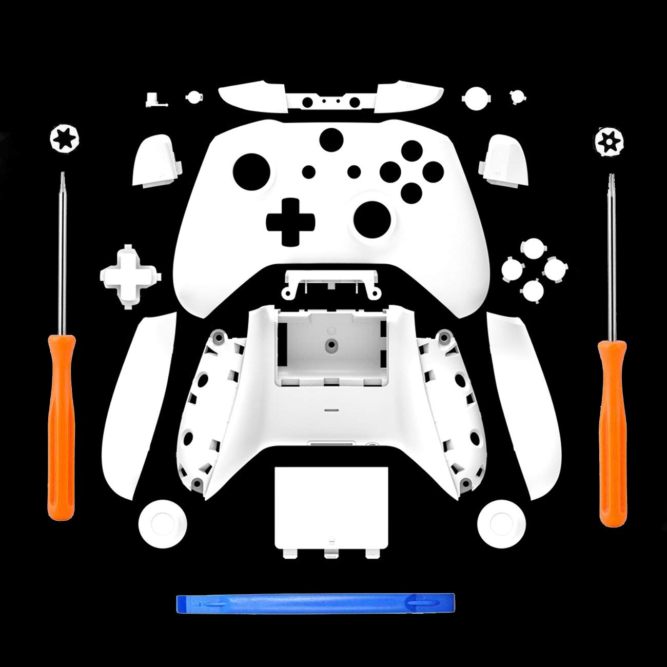 SN-RIGGOR Replacement Housing Full Shell Set Full Buttons Set Faceplates ABXY Buttons RB LB Bumpers for Xbox One S Slim Controller (3.5 mm Headphone Jack) S Controller Repair Parts (Black)