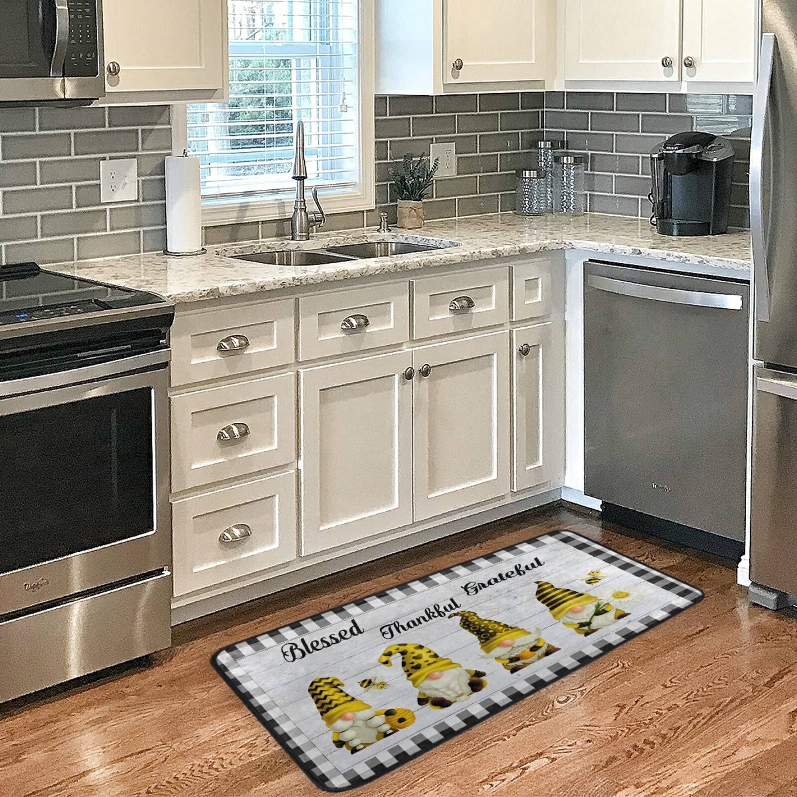 ZOEO Gnomes Kitchen Rugs Farmhousee Spring Bee Bedroom Mat Memory Foam Decorative Shower Runner Absorbent Non Slip for Home Hotel Door Soft Washable 39 x 20 Inch