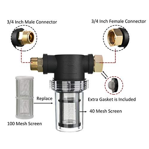 Tool Daily Garden Hose Filter for Pressure Washer Inlet Water, Sediment Filter Attachment, with 100 Mesh and 40 Mesh Screen