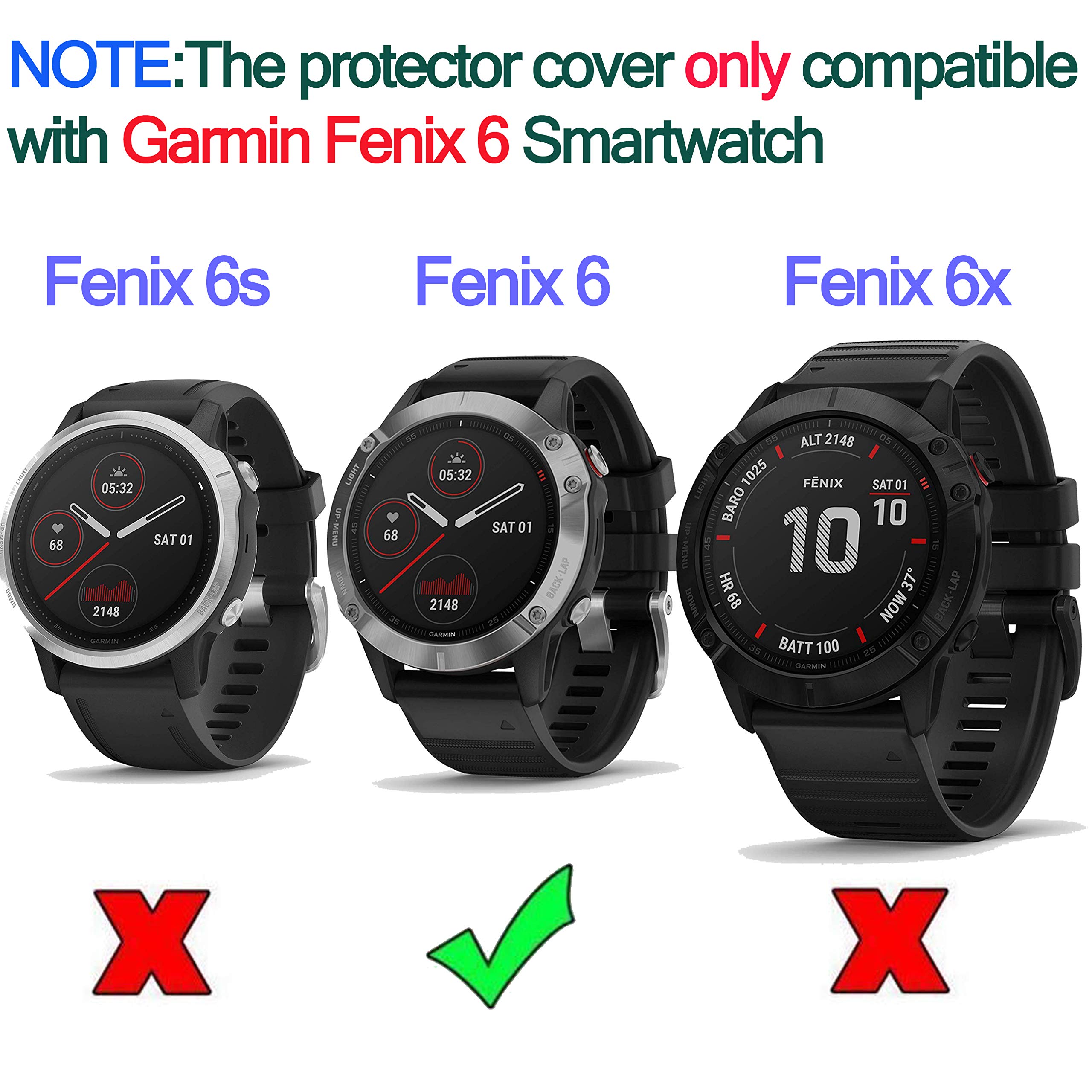 RuenTech Protector Compatible with Garmin Fenix 6/6 Pro/Fenix 6 Sapphire Case Cover TPU Shatter-Resistant Protective Case for Fenix 6 Watch Case (Black&Transparent)