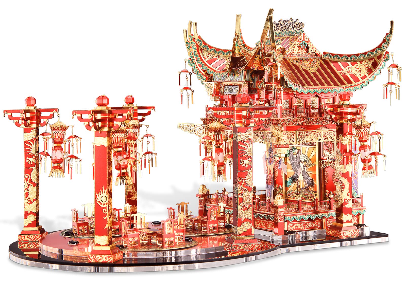 Piececool 3D Puzzles for Adults, Begonia Red Theater Chinese Traditional Building Model Kits, Challenge Difficult Brain Teaser 3D Metal Puzzle STEM Learning Toys Gift DIY Craft Home Decor - 663 Pcs