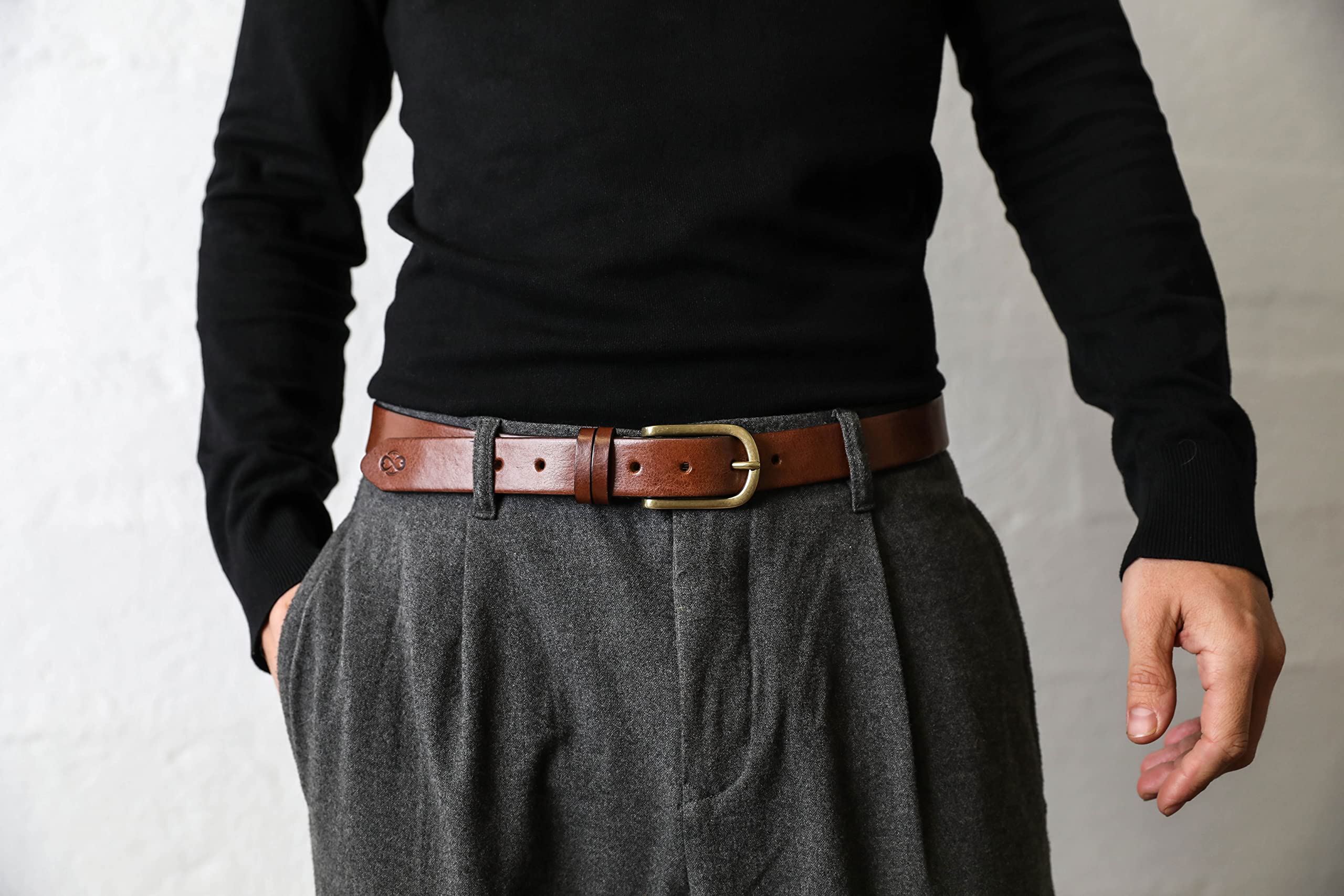 Time Resistance Full Grain Leather Belt for Men and Women, 100% Real Solid Leather Handmade Belt for Jeans and Work Business (L, Brown)