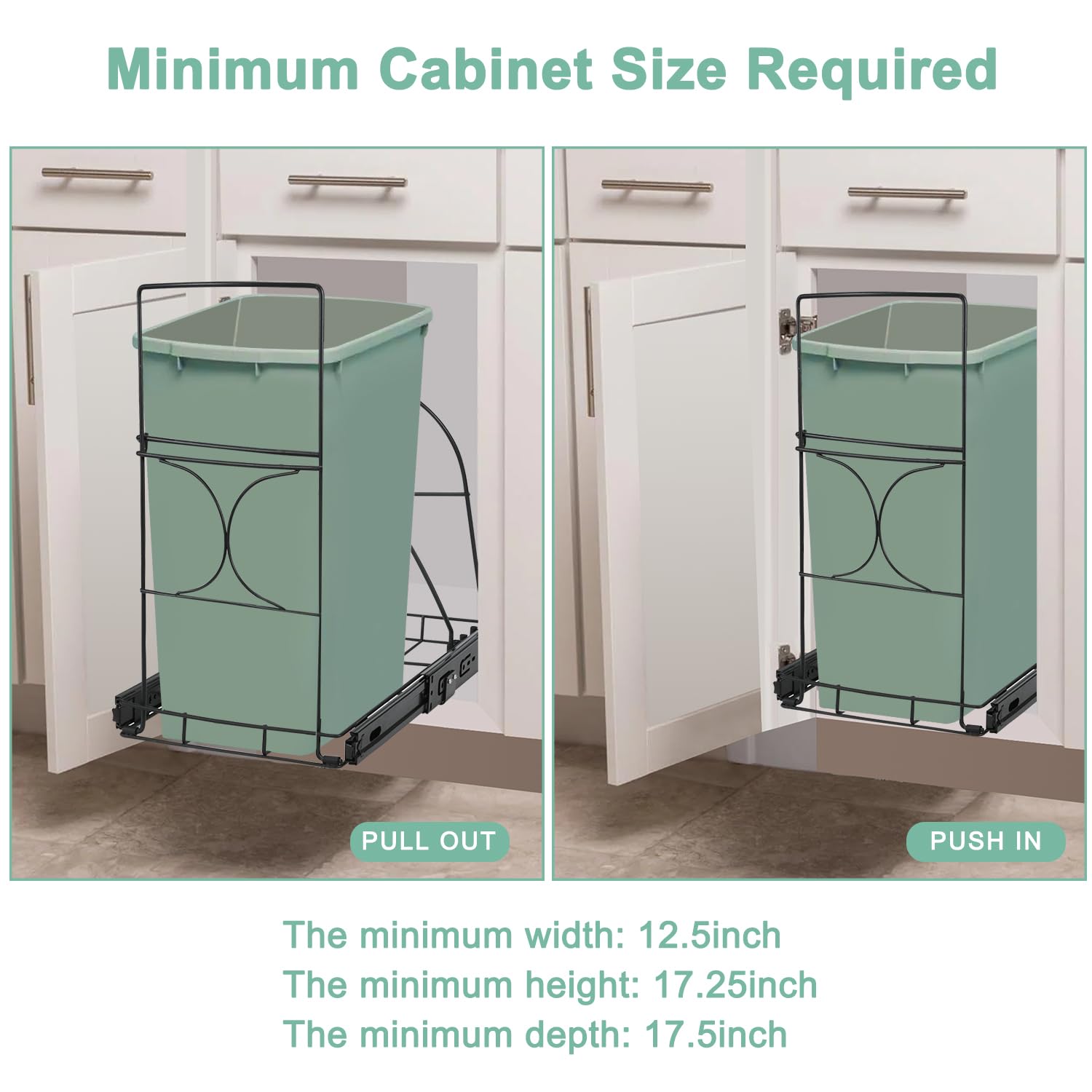 oxinyra Pull Out Trash Can Under Cabinet, 35Qts Under Sink Trash Can Shelf for Kitchen Cabinets, Adjustable Slide Out Garbage Can Kit Black, Trash Can Not Included