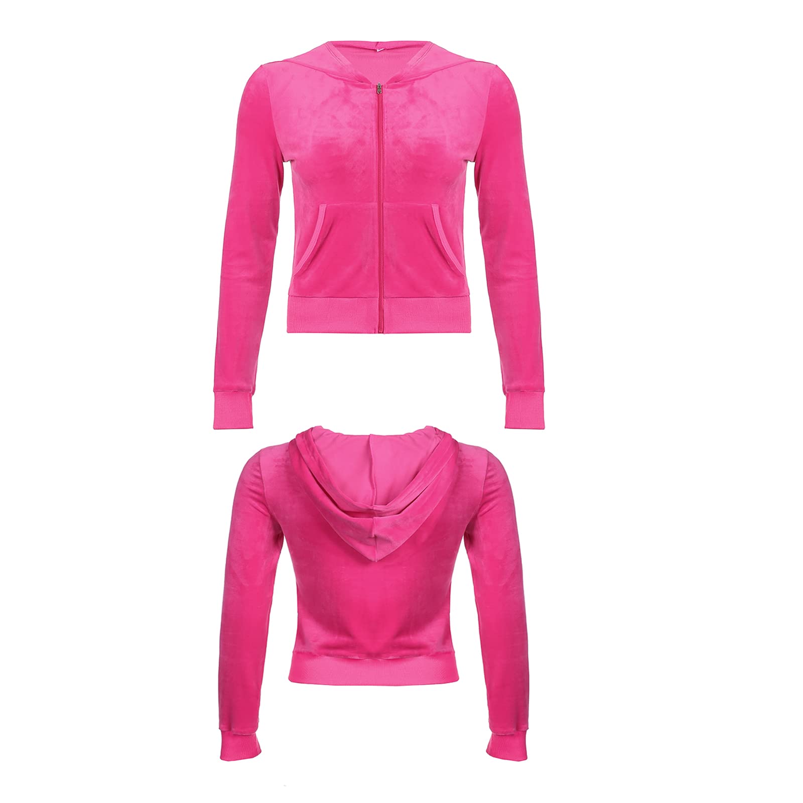 Women's 2 Piece Velour Tracksuit Set Heart Print Long Sleeve Zipper Hoodie Cropped Jacket and Sweatpants Y2K Sweatsuit Set (B-Pink, Medium)