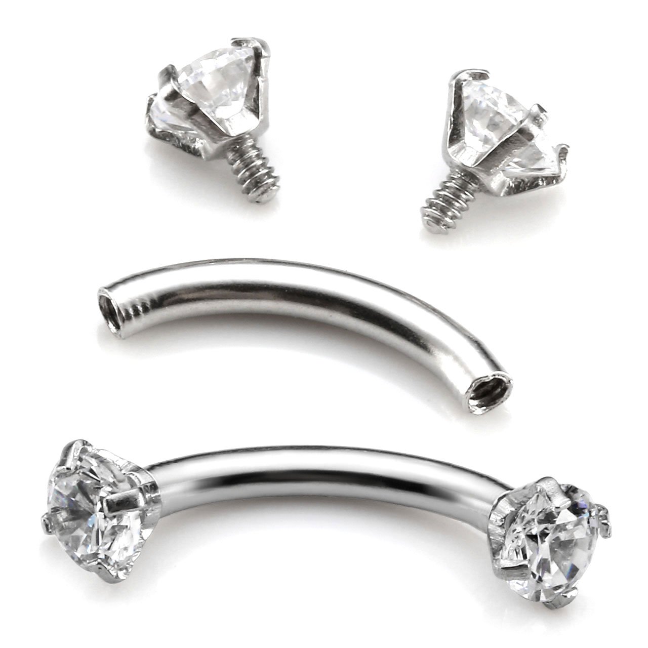 PiercingJ 2-5PCS 16G 3/8" (10MM) Stainless Steel Cubic Zirconia Gem(3MM) Internally Thread Curved Barbell Eyebrow Piercing Jewelry