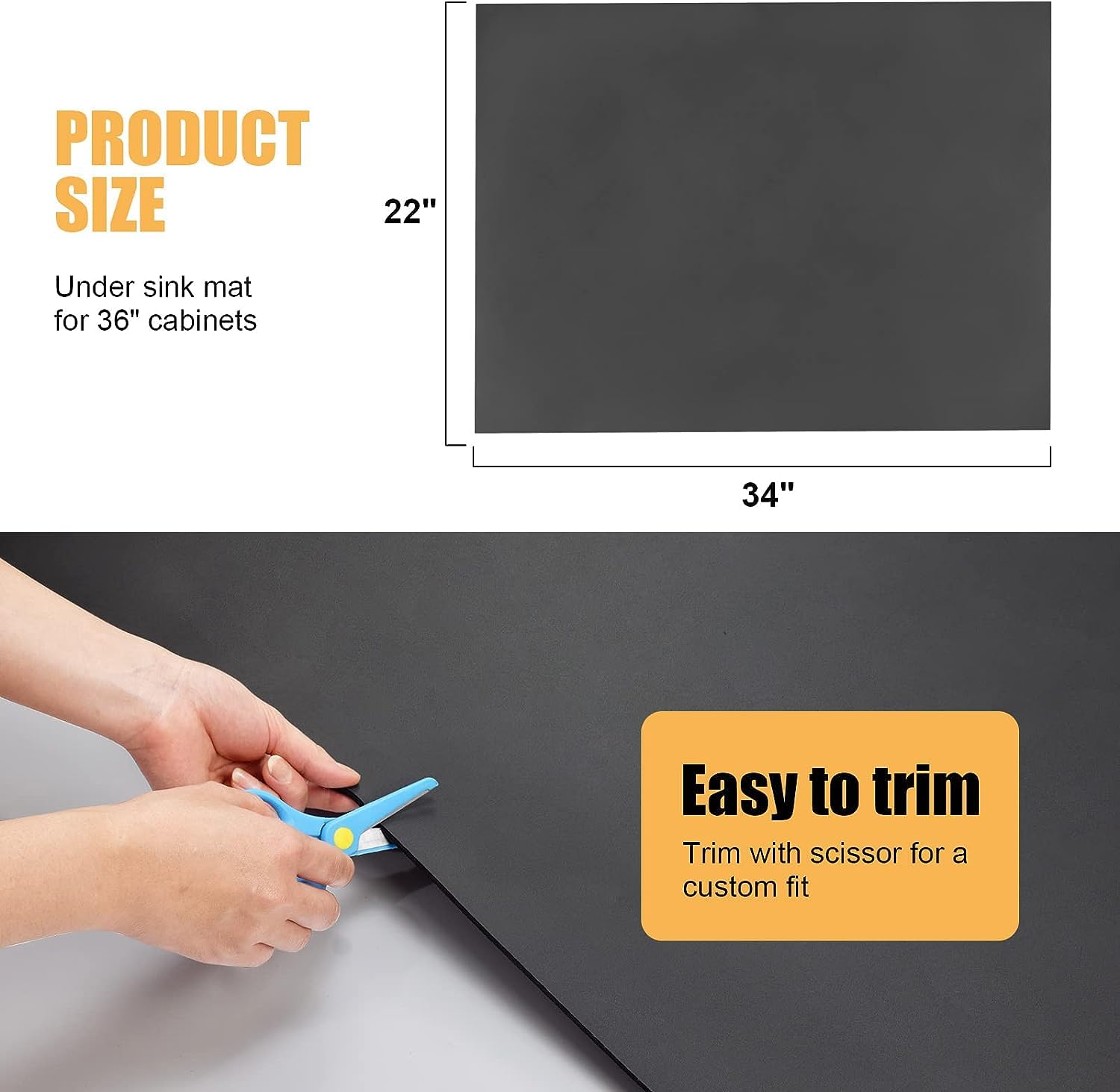 Under Sink Mats, 34" X 22" Or Smaller Cut to Fit Under Sink Shelf Liner for Kitchen Bathroom Cabinets, Absorbent & Drying Shelf Liner for Bathroom Vanity Cabinets, Dark Grey