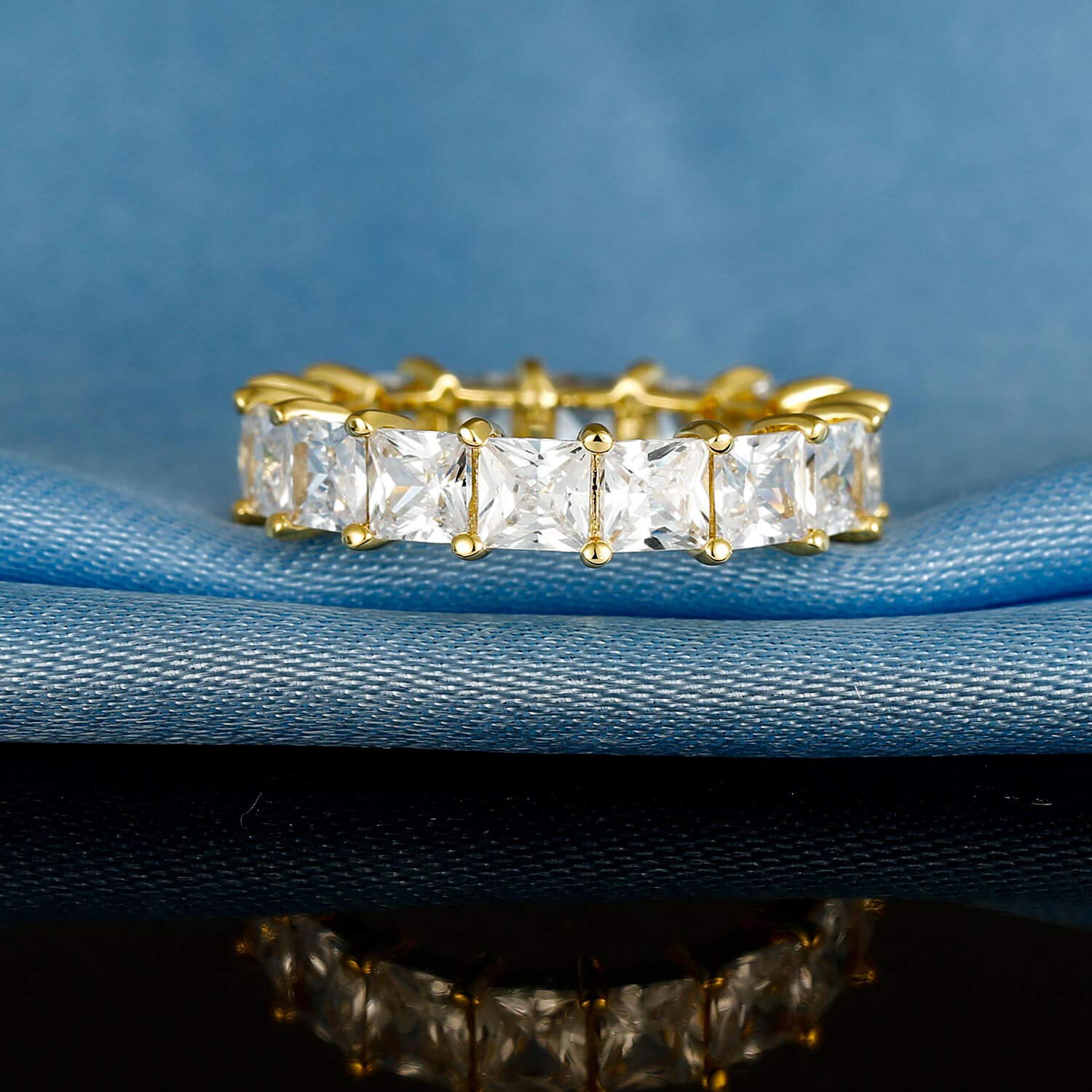 XBRN Eternity Bands,14K White Gold Plated Cubic Zirconia Eternity Ring Band Stackable Rings for Women Men (Gold Plated, 7.5)