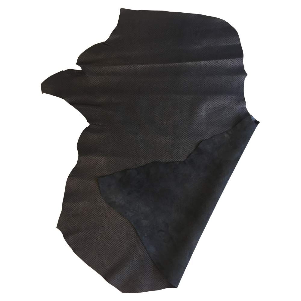 Snakeskin Embossed Leather Hides - Black Color - Genuine Lambskin Craft Material – 5 sq ft - AVG 26¨x 24¨at Longest and widest - Home Decor Projects - Upholstery Fabric Supply - Leather Treasure Shop