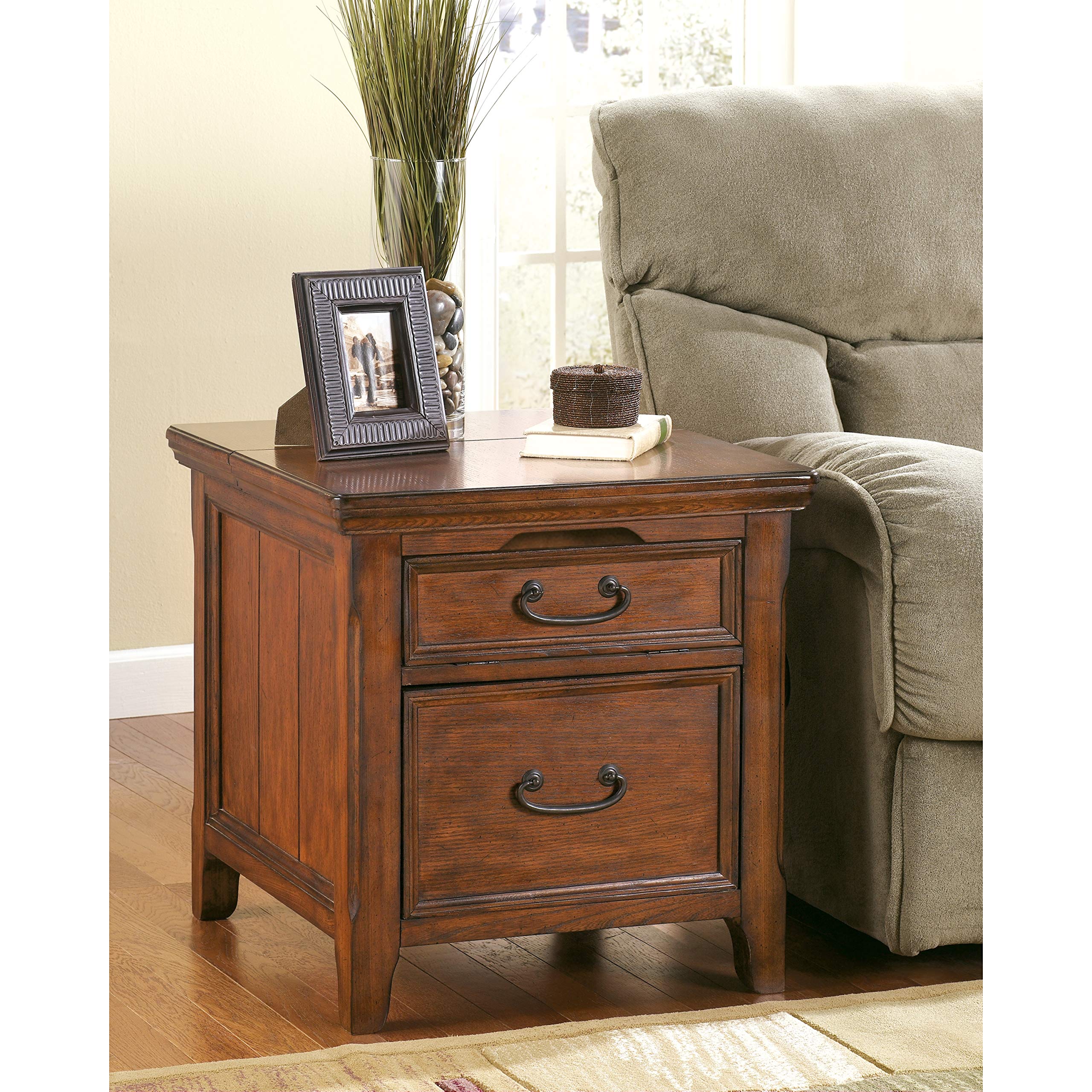 Signature Ashley Traditional End Tables with Storage & Charging (Dark Brown)