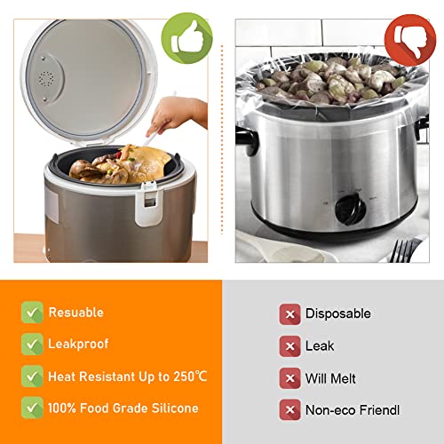 Silicone Slow Cooker Liners,Slow Cooker Divider Insert,Reusable/Leekproof Cooking Liners With Mitts Fit,For 5-6qt Round Slow Cookers,Dishwasher Safe(Black)