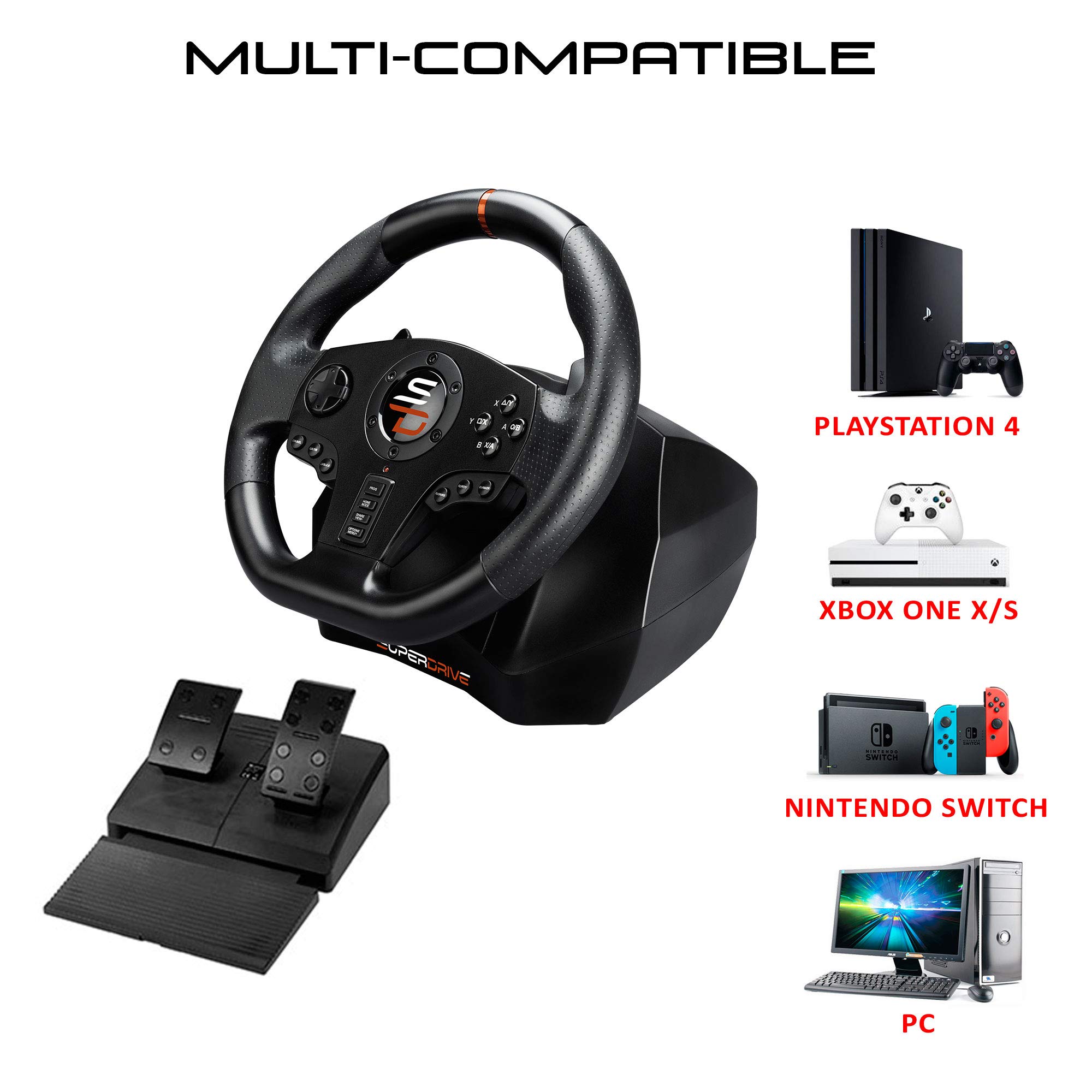 Superdrive - SV700 Drive Pro Sport Wheel with Pedals, Paddle Shifters and Vibrations (Electronic Games)