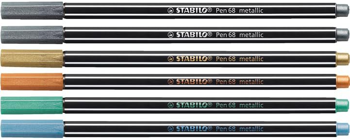 STABILO Metallic Premium Felt Tip Pen Pen 68 Metallic - Tin of 6 - Assorted Colours
