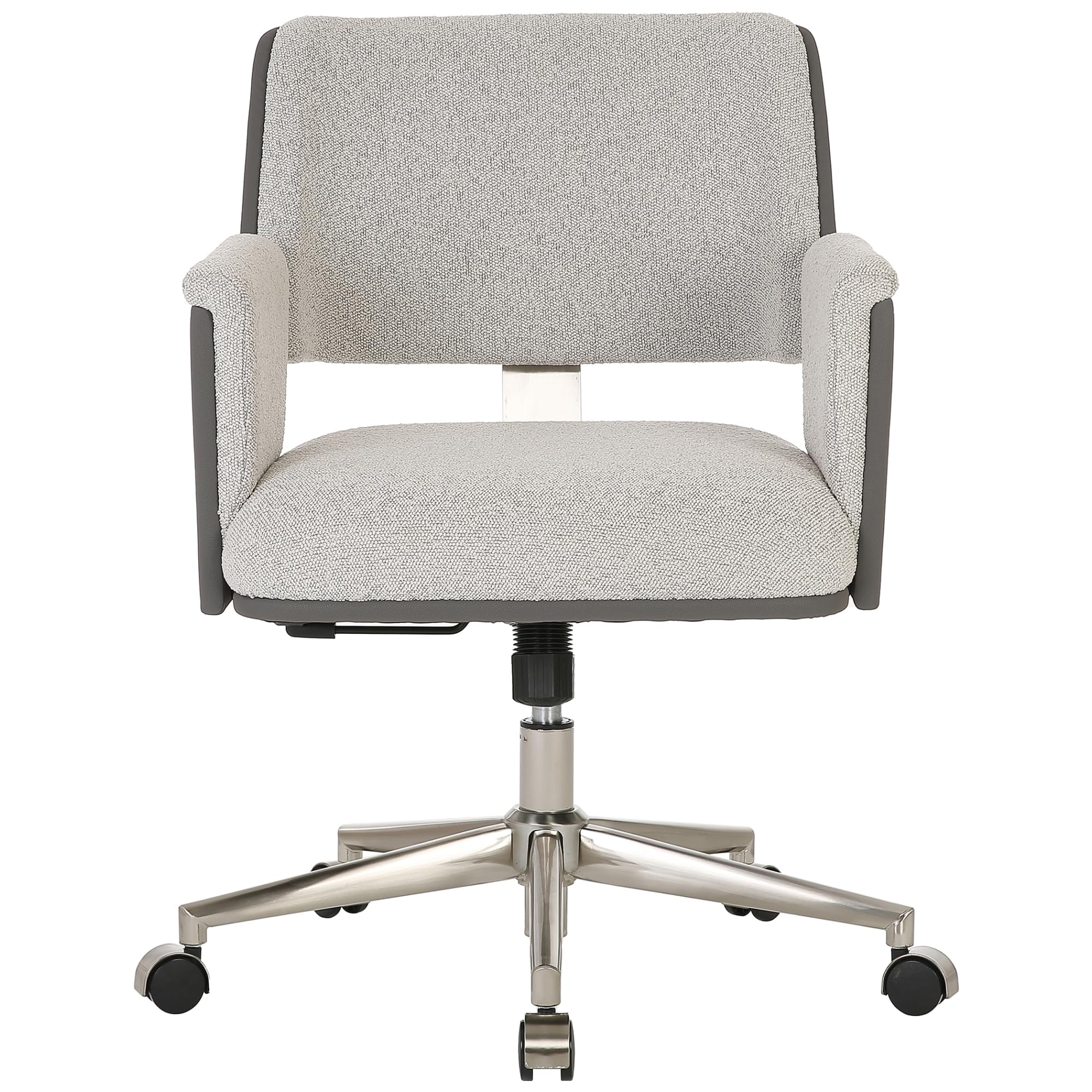 Realspace® Modern Comfort Picali Bouclé Fabric/Vegan Leather Low-Back Task Chair, White Stone/Gray/Brushed Nickel, BIFMA Compliant