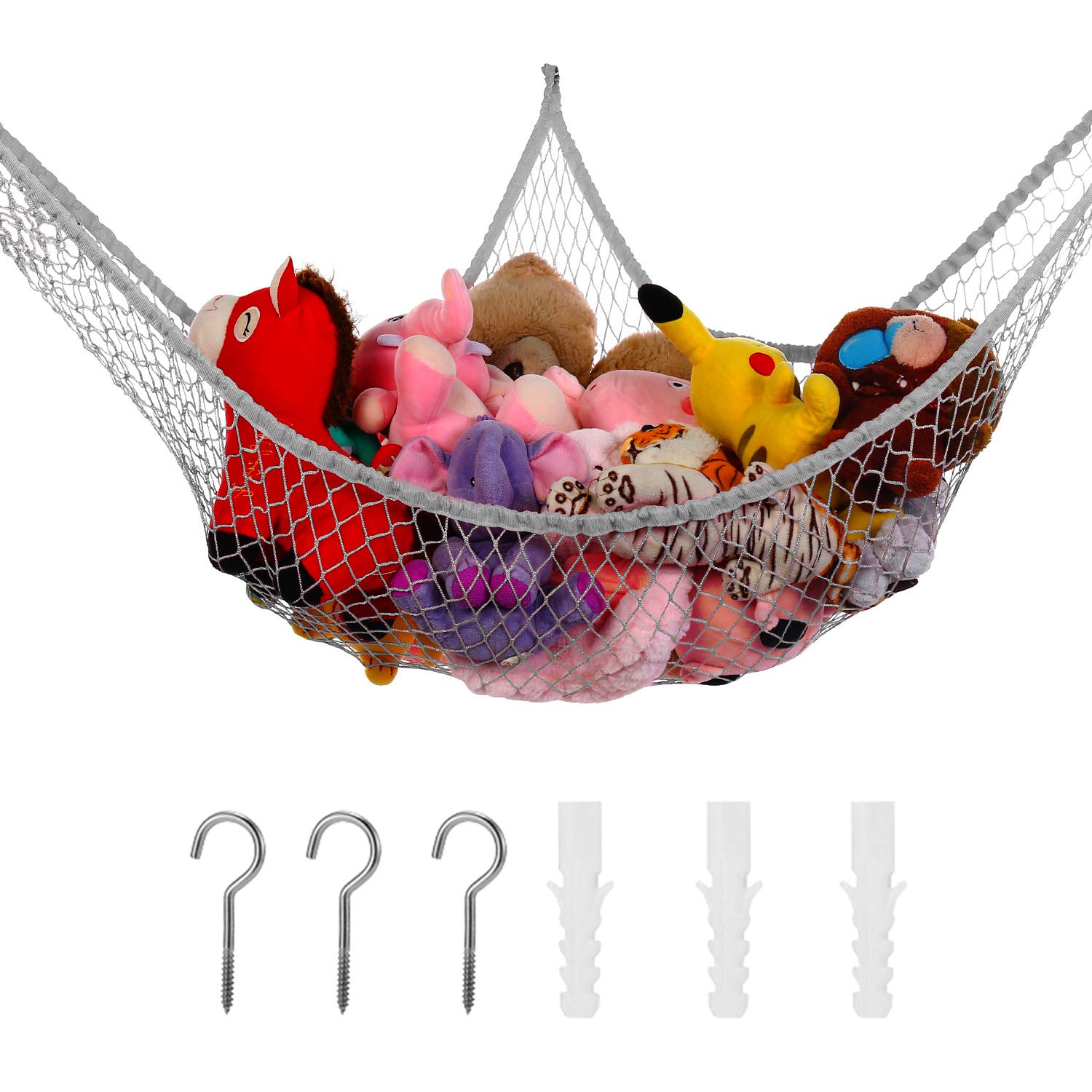 Stuffed Animal Hammock, LinXi Children's Toy Hammock Net Large Durable Mesh Toy Organizer Storage Hanging Wall Corner Nets for Stuffed Animals Grey