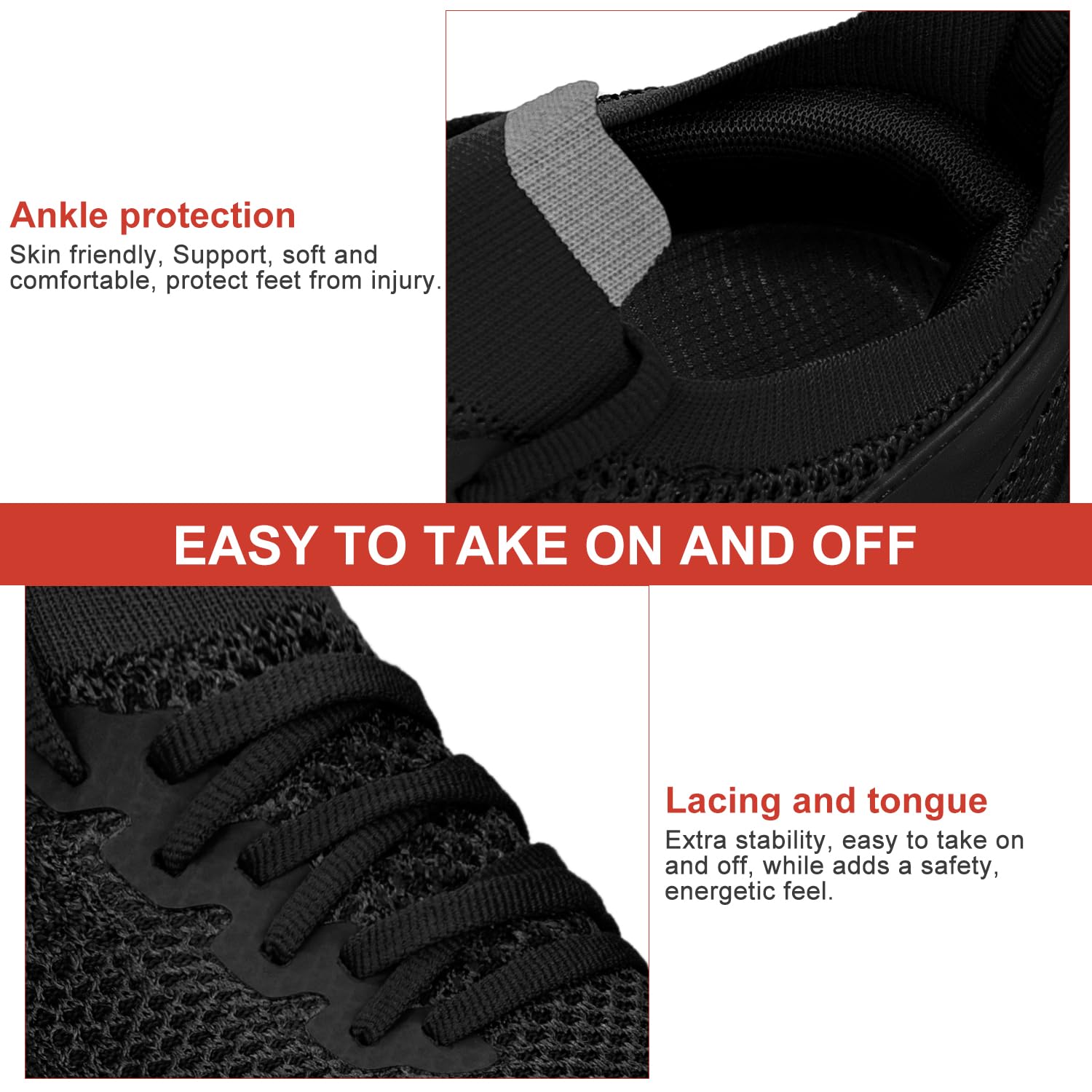 Womens Sneakers Walking Shoes Slip on Tennis Casual Athletic Memory Foam Lightweight Gym Work Shoe All Black Size 8