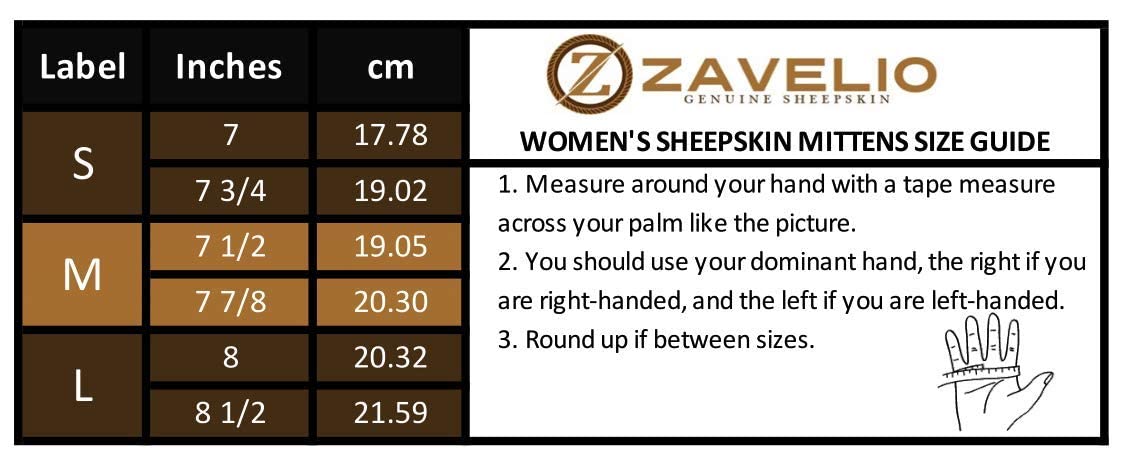 Zavelio Women's Premium Shearling Sheepskin Leather Fur Mittens Black Medium