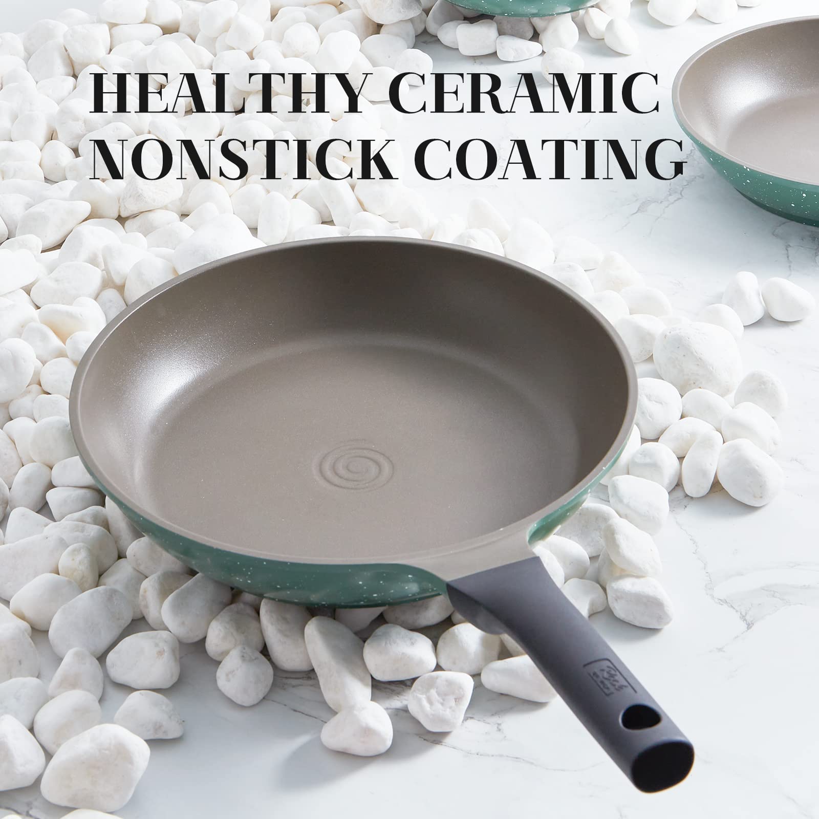 ROCKURWOK Ceramic Nonstick Frying Pan Set, 3 Pcs Cookware for Omelet, Skillet & Sauté, Induction, Oven & Dishwasher Safe, PFAS & PTFE Free, Durable & Easy to Clean, Green