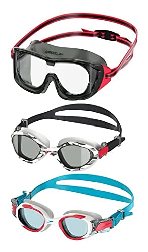 Speedo 3 Pack Junior Swimming Goggles Ages 6-14 UV Protection Latex Free (White/Black/White)