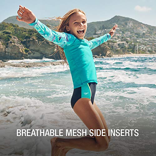 Speedo Girl's Swimsuit One Piece Mesh Splice Thick Strap