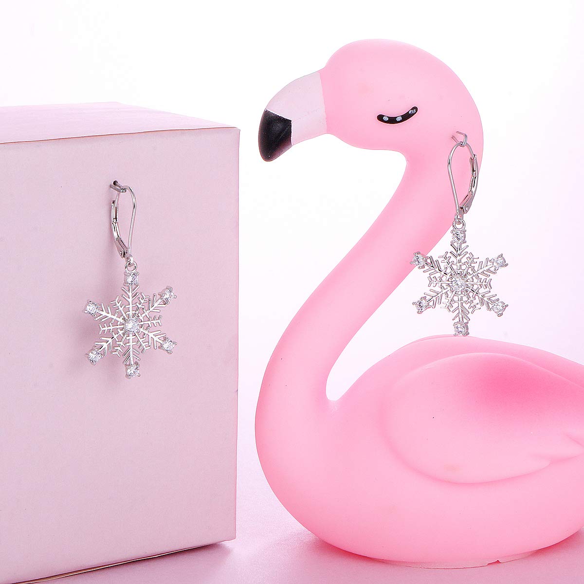 S925 Sterling Silver Snowflake Snow Dangle Drop Leverback Clasp Earrings for Women