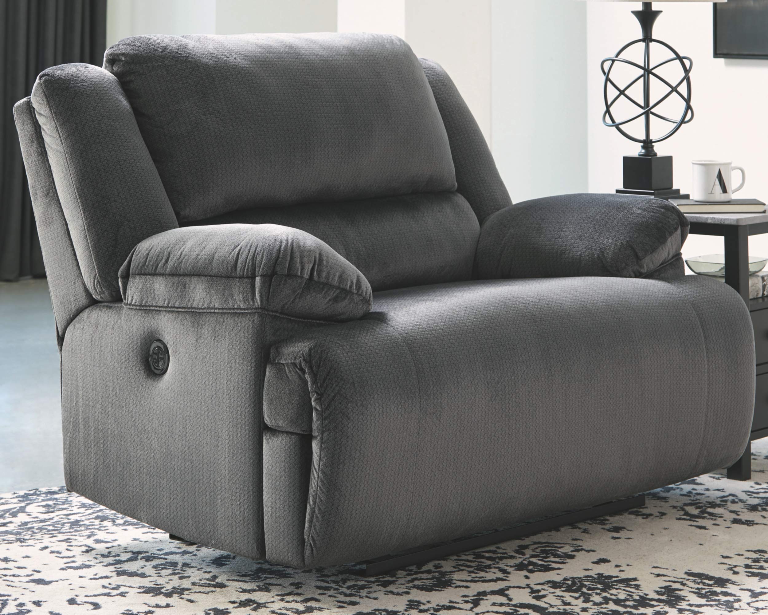 Signature Design by Ashley Clonmel Microfiber Power Zero Wall Wide Seat Adjustable Recliner, Gray