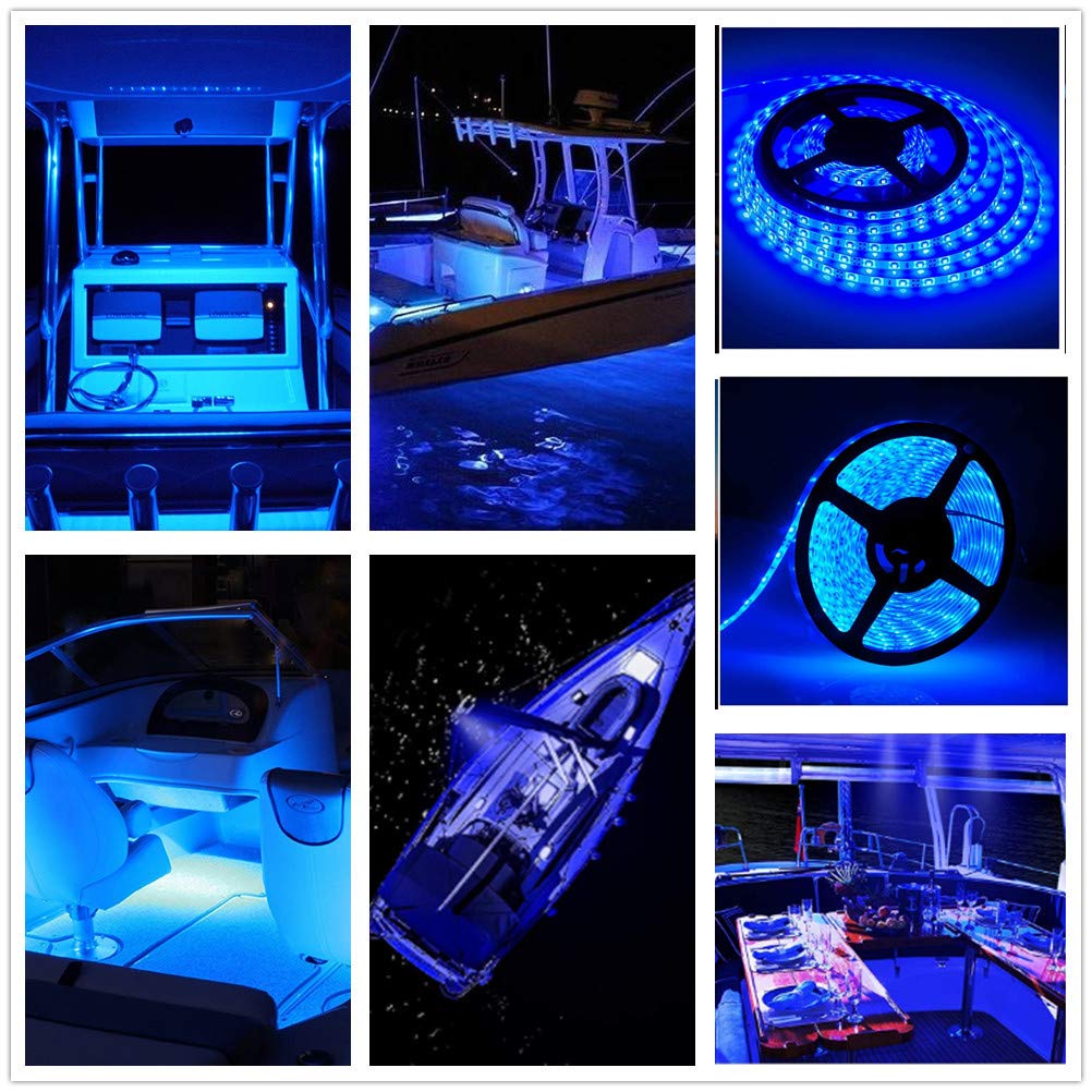 Vbakor Pontoon LED Strip Lights, 12V 5M/16.4FT Waterproof Marine LED Light Boat Interior Light, Boat Deck Light for Night Fishing, Ideal for Pontoon Fishing Boat (Blue Lights)
