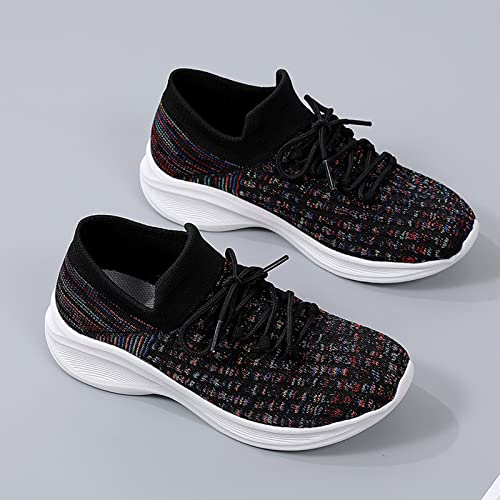 Womens Tennis Shoes Water Proof Leisure Women's Lace Up Travel Soft Sole Comfortable Platform Athletic (Black, 6.5)