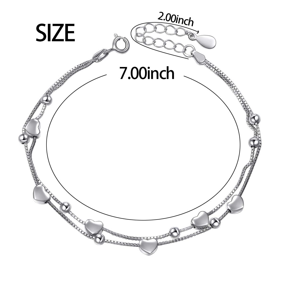 S925 Sterling Silver Jewelry Forever Love Heart Beads Double Chain Bracelet Friendship Adjustable Charm Bracelet Gift for Women
