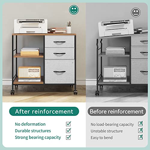YITAHOME 3 Drawer File Cabinet, Mobile Printer Stand with Open Storage Shelf, Lateral Fabric File Cabinet for Home Office, Rolling File Cabinet Fits A4/Letter Size Light Gray