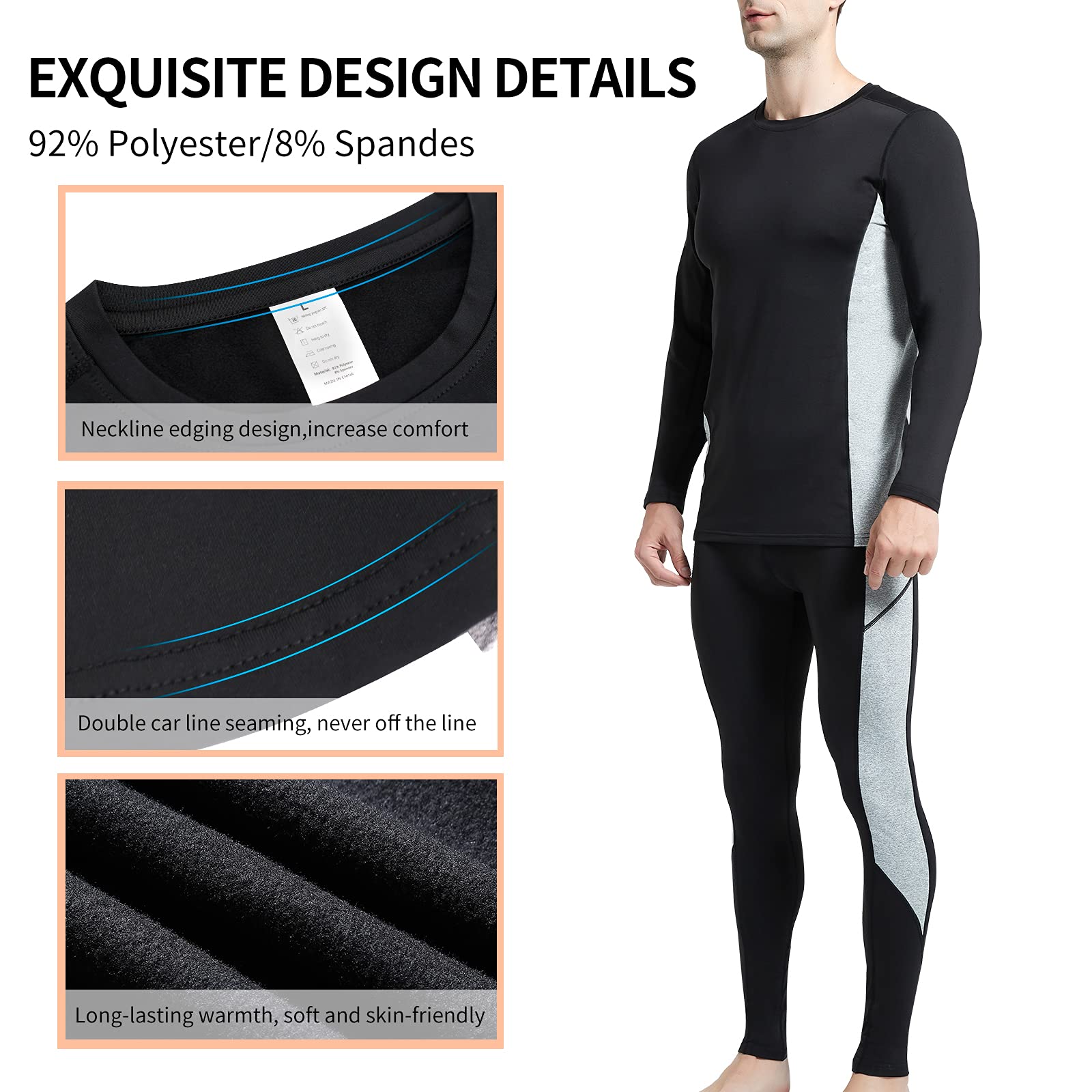 visionreast Men's Ultra Soft Thermal Underwear Set Warm Base Layers Long Johns Set Skiing Winter