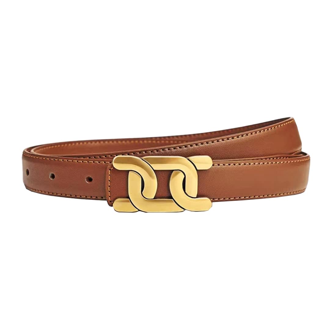 Yuangu Womens Belts for Jeans, Womens Leather Belt with Gold Buckle, Designer Belts for Pants Jeans Dresses (Brown, 100cm(Fits 24"-31"))