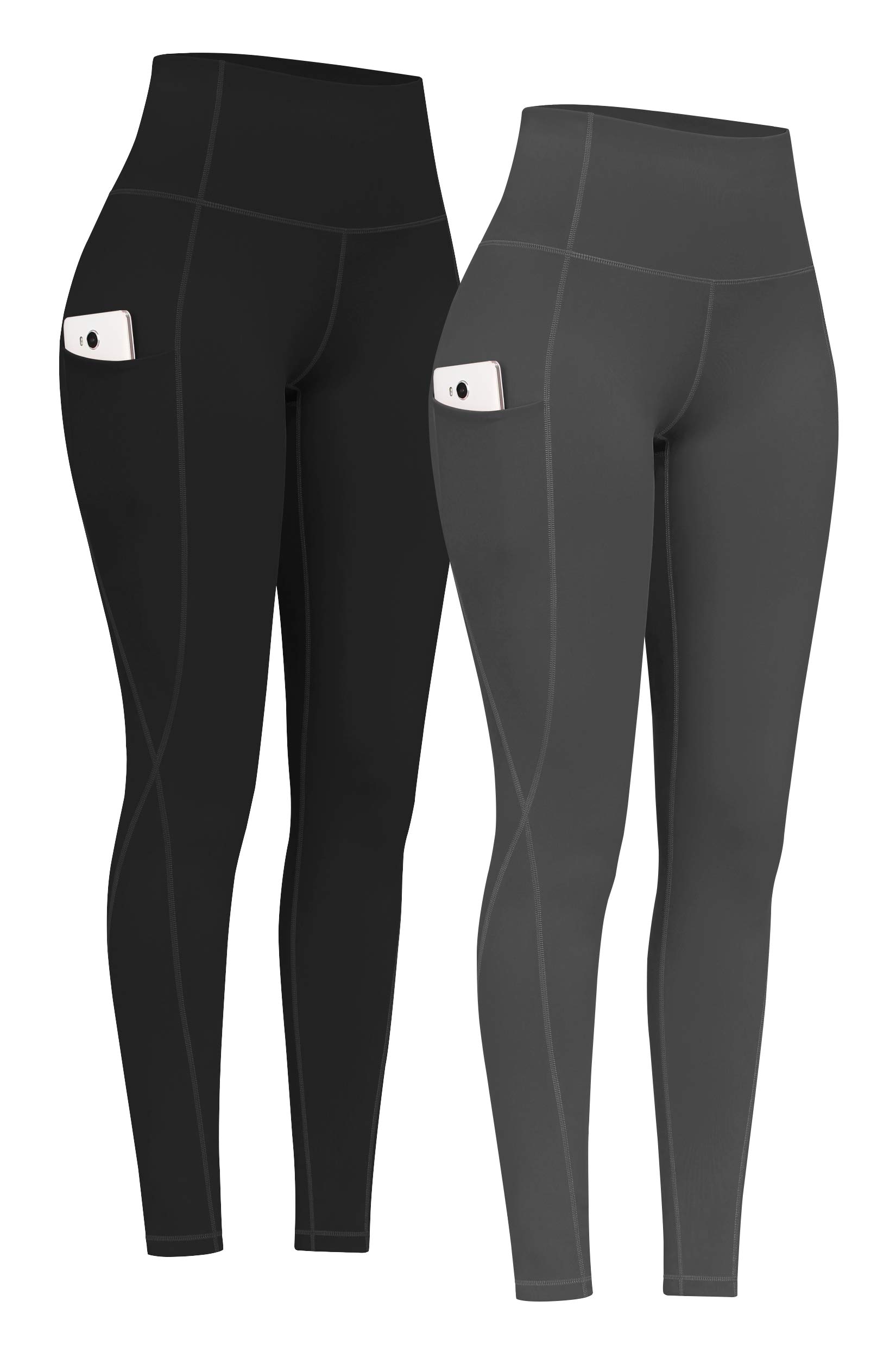 PHISOCKAT 2 Pack High Waist Yoga Pants Women with Pockets, Tummy Control Leggings for women, Workout 4 Way Stretch Leggings