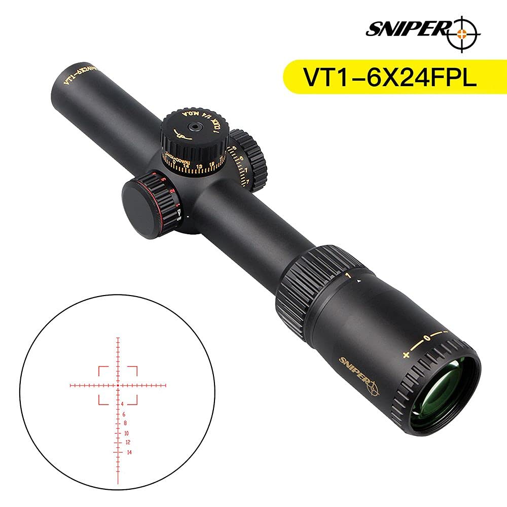 Sniper VT1-6X24FFP First Focal Plane Scope LPVO Rifle Scope with Red/Green Illuminated Reticle 30mm Tube