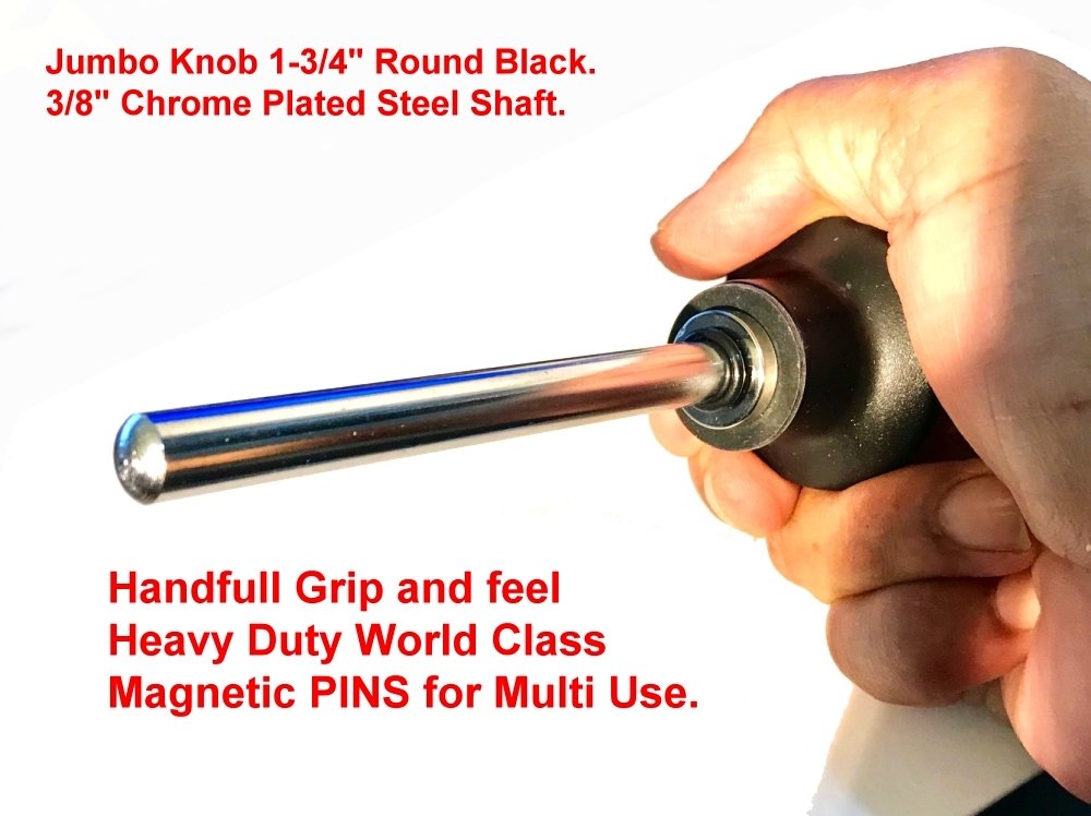SBDs MAGNETIC Pin, Tensile 2-1/4" to 2-1/2" Grip Length (3/8" Dia Steel Shaft) Universal Weight Stack Heavy Duty SELECTOR KEY - Deluxe Jumbo 1-3/4" Dia BLACK Round Knob - DETENT Hitch PINS