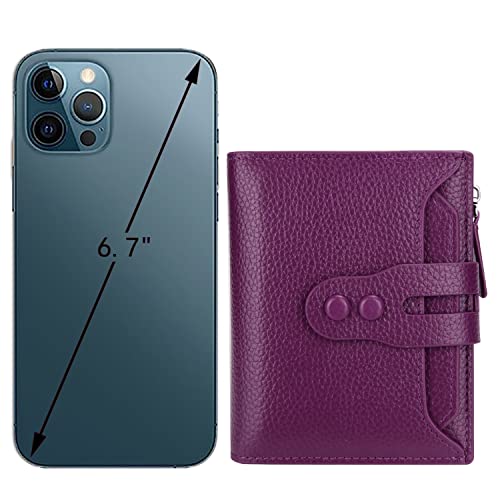 UTO Genuine Leather Wallet for Women Bifold Snap Money Coins Organizer Purse with Detachable Card Case Holder