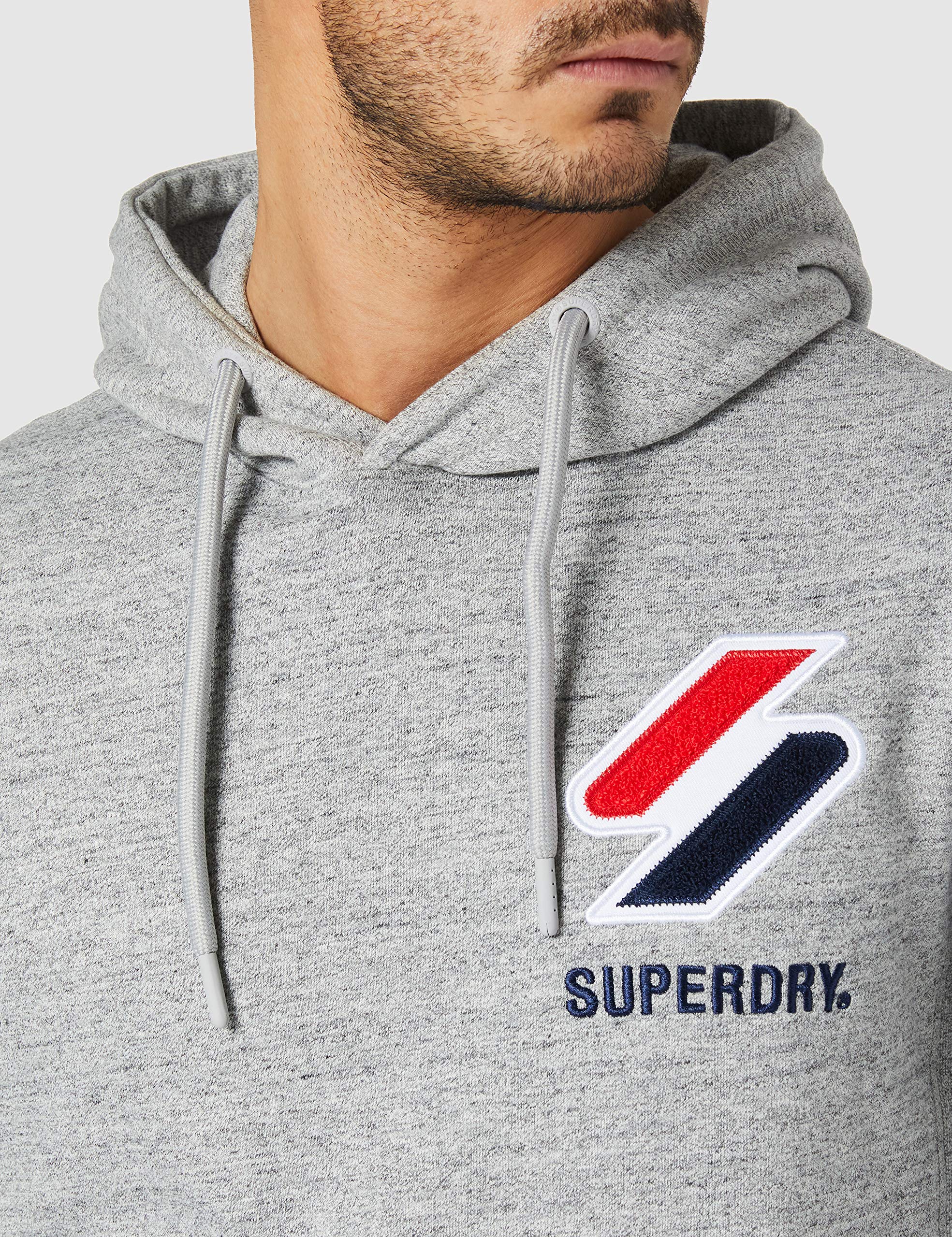 Superdry Mens Sportstyle Applique Hoodie, Relaxed Fit Grey Slub Grindle Size M