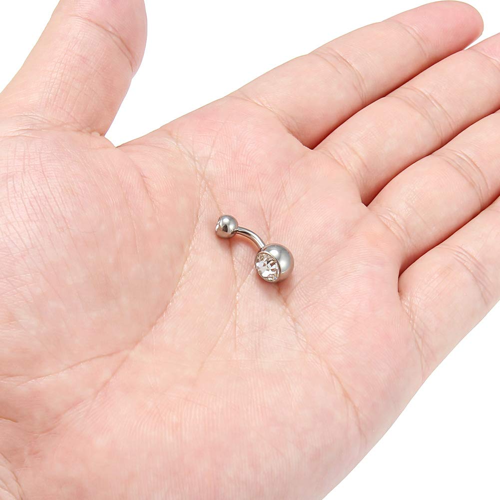 SCERRING 14G 6mm 1/4 Inch G23 Titanium Short Belly Button Rings Earring Navel Ring Barbell Body Piercing Retainer Double Jeweled Clear CZ Sold by Piece