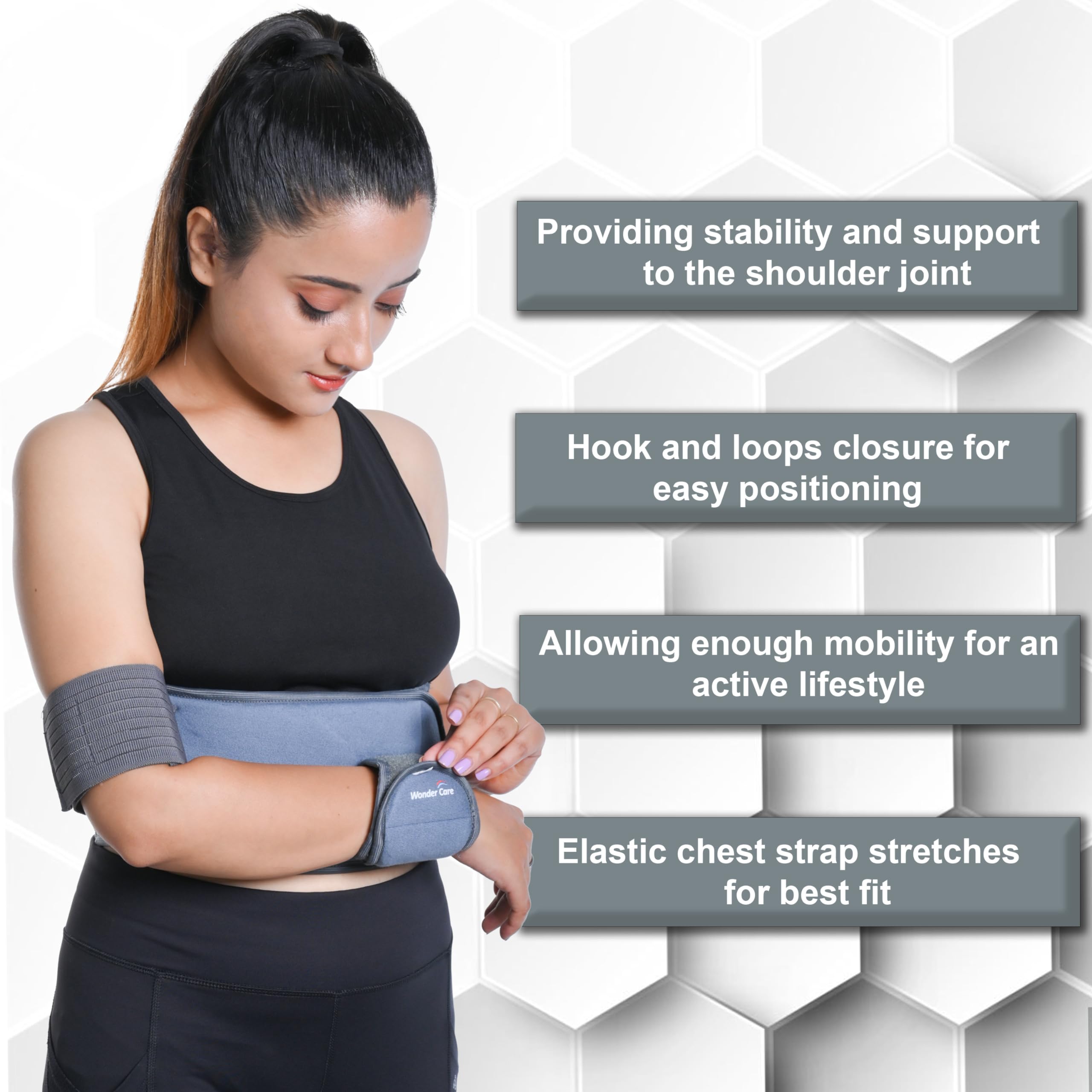 Wonder Care Grey shoulder immobilizer β arm immobilizer | breathable brace elbow | immobilizer shoulder for broken fractured arms (Size-7(58"-62"))