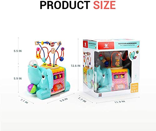 TOP BRIGHT Activity Cube Toys for 1 Year Old Girl, Toddlers Wooden 7 in 1 Activity Cube Center Playset with Bead Maze Shape Sorter