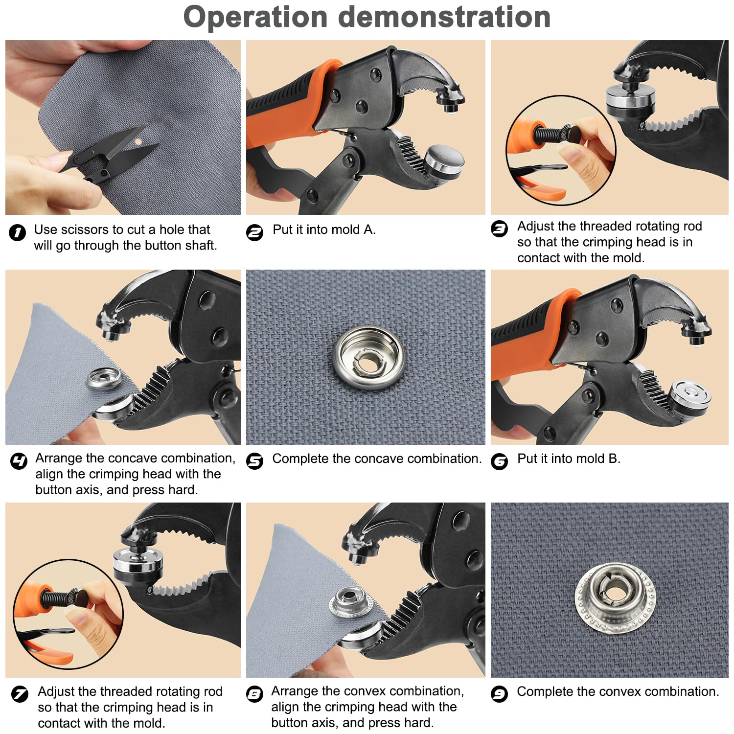 YXGOOD Heavy Duty Snap Fastener Tool, 1PCS Adjustable Snap Pliers, Fastener Pliers Tool Kit Includes 50 Sets Snaps for Boat Cover, Replacing Metal Snaps, Repairing Boat Covers, Canvas, Sewing, Tarps