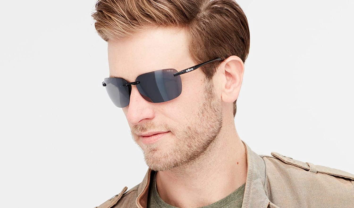 Revo Sunglasses Descend XL: Polarized Lens with Large Rimless Rectangle Frame