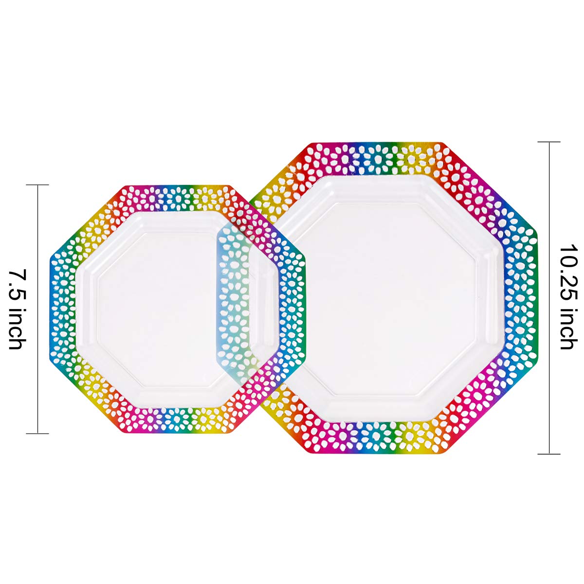 supernal 60pcs Rainbow Plastic Plates,Clear Plates with Rainbow Lace Design,Clear Plastic Plates,Disposable Plates includ 30 Dinner Plates,30 Dessert Plates for Party and Birthday Parties